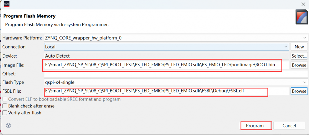 Smart Zynq(spandsl 版 工程八 将程序固化至qspi Flash 你好,fpga