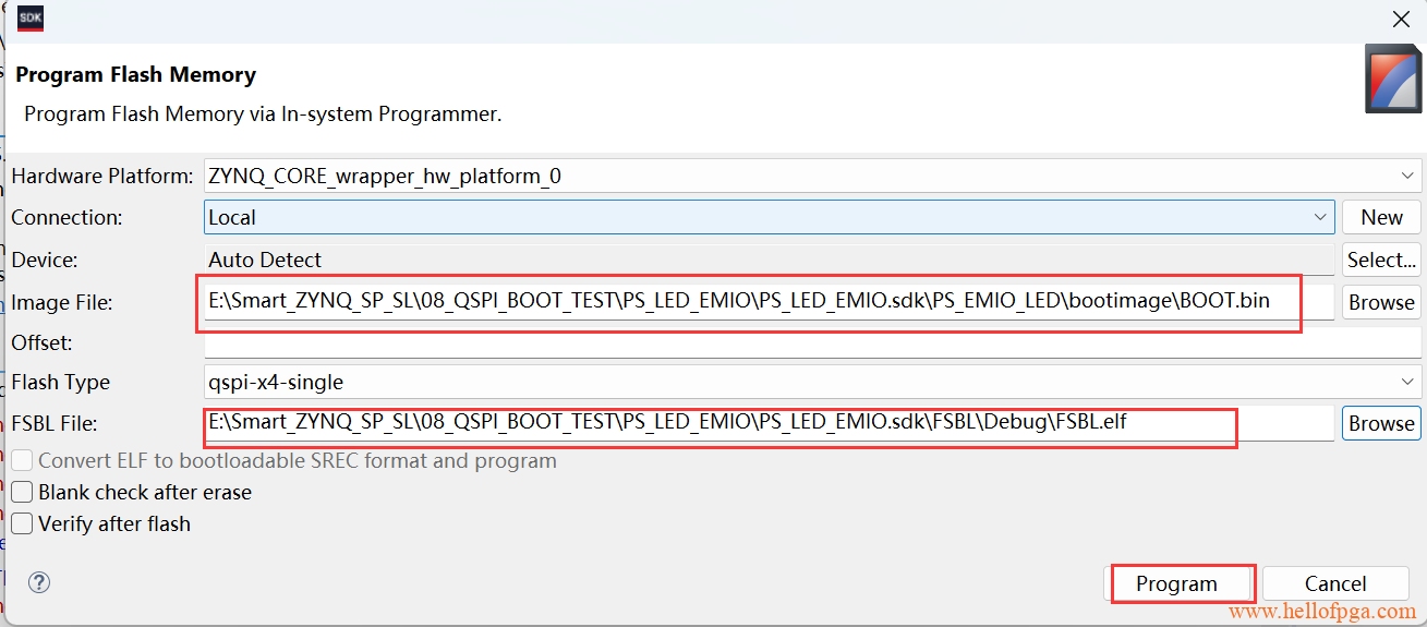 Smart Zynq（spandsl 版 工程八 将程序固化至qspi Flash 你好，fpga