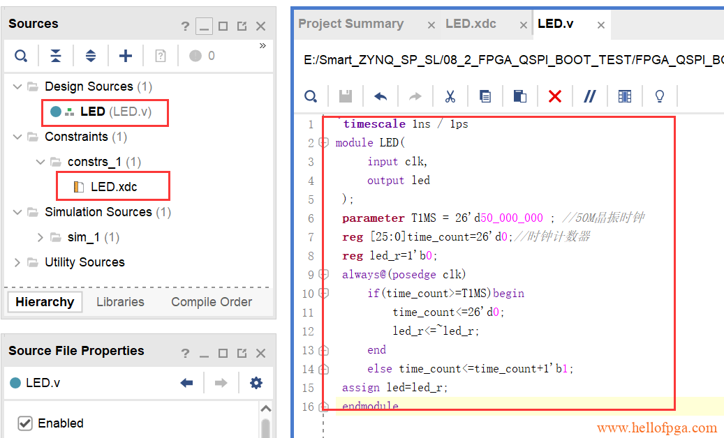 Smart Zynq(spandsl 版 工程八 补充 纯fpga程序 固化至qspi Flash 你好,fpga