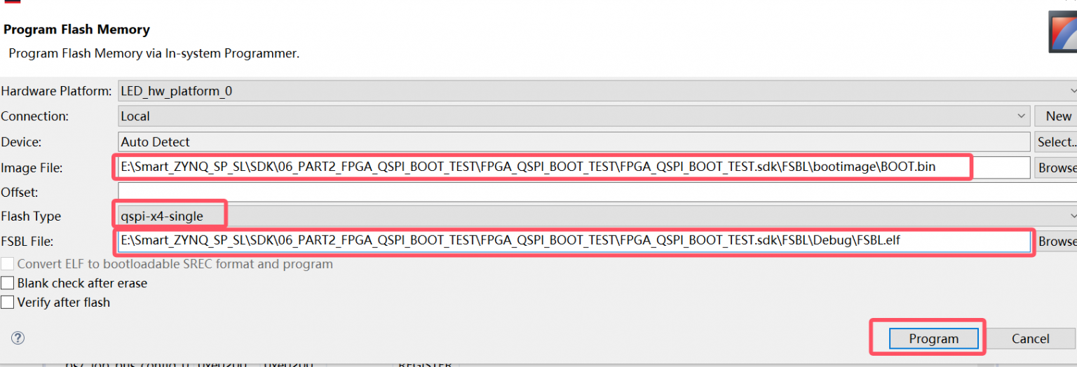 基于Smart ZYNQ (SP/SP2/SL 版) 的PS实验六 (补充) 纯FPGA程序 固化至QSPI FLASH – Hello FPGA